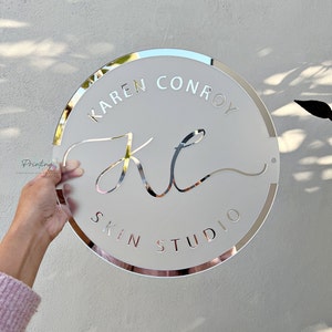 Round Business Sign, Logo Sign, Custom Business Signage, Acrylic Mirror ...