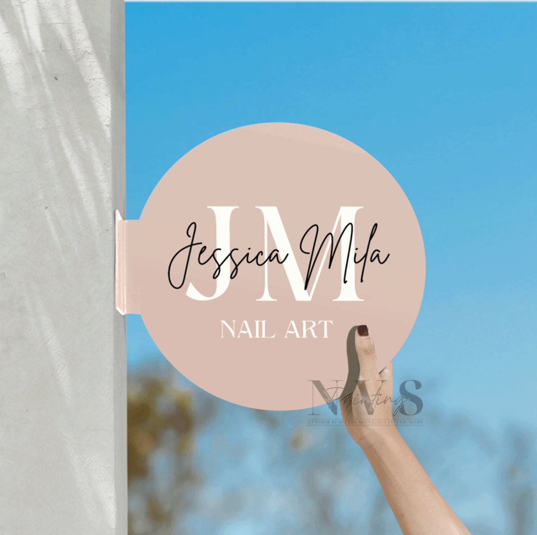 Custom Round Acrylic Blade Sign: Double Sided Business Logo, Blush Pink ...