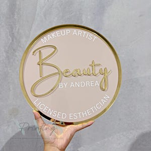 Custom Acrylic Business Signage | 3D Acrylic Round Blush Pink Gold Logo ...