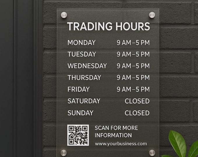 Custom Printed Acrylic Business Hours Sign, Personalised Shop Opening ...
