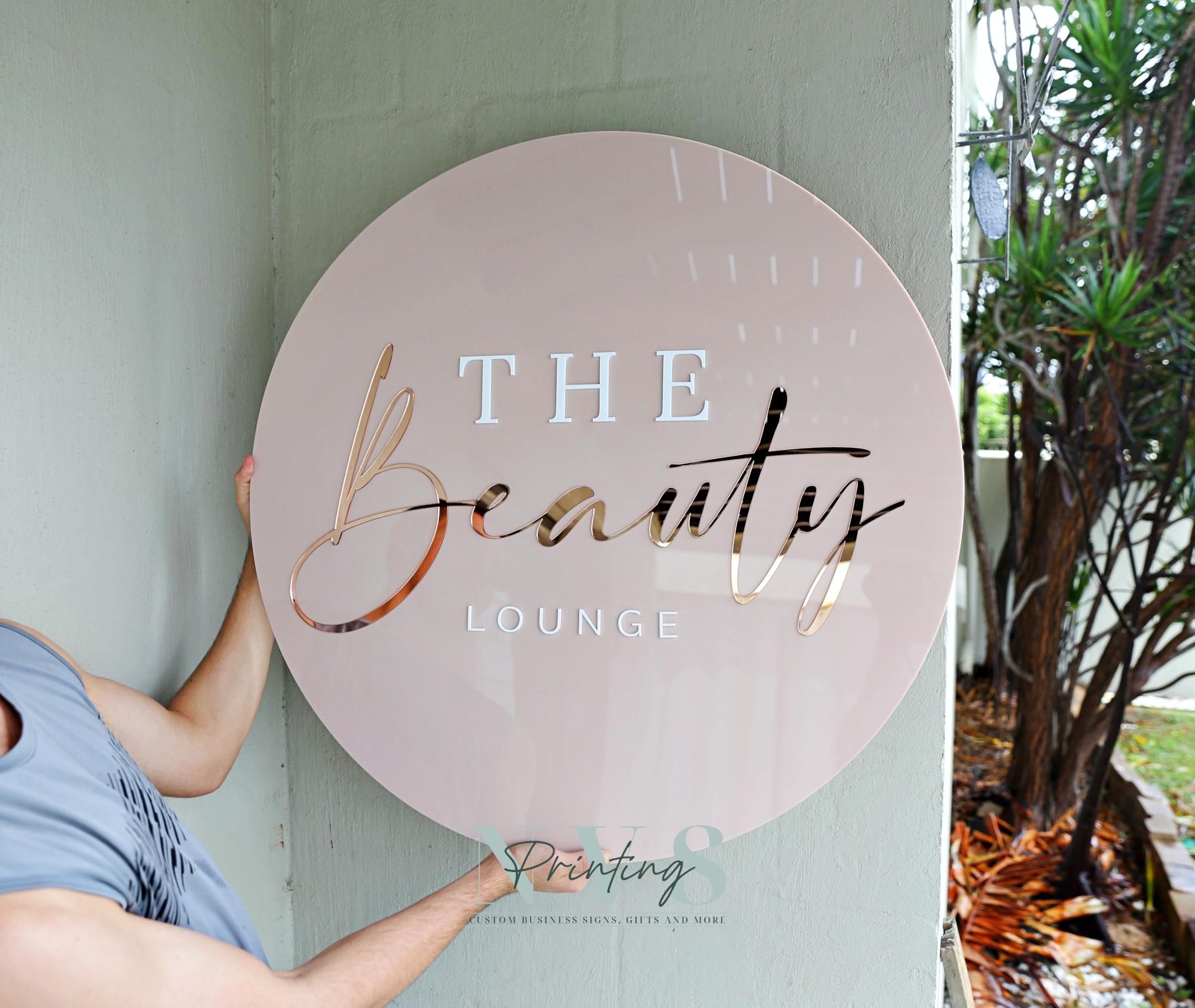 Custom Round Acrylic Business Sign – 3D Pink Logo Sign for Salon or ...