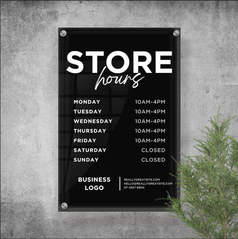 Custom Printed Acrylic Business Hours Sign, Personalised Shop Opening ...