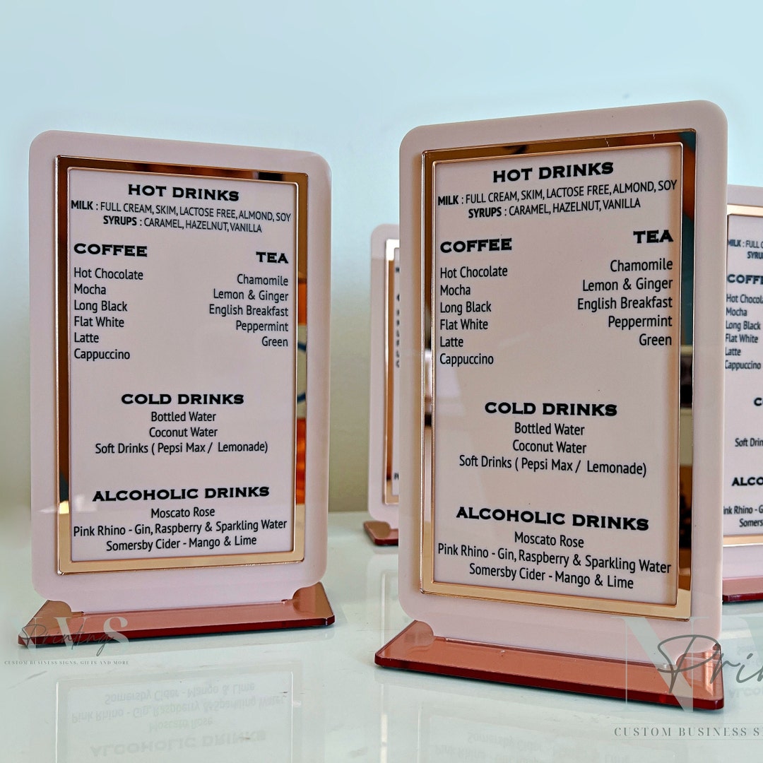 Acrylic Drink Menu Display: Restaurant Wedding Sign - Etsy