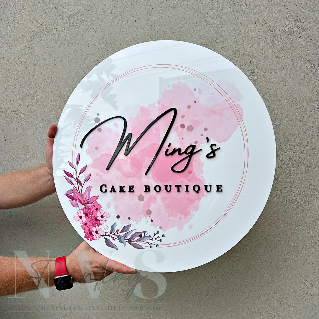 Custom Acrylic Bakery Logo Sign – Pink Watercolor Floral Sign With 3D ...