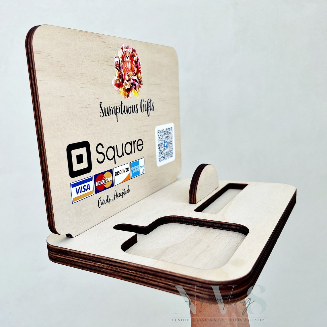 Square Reader Business Cards Holder Payment Wood Sign Wood - Etsy
