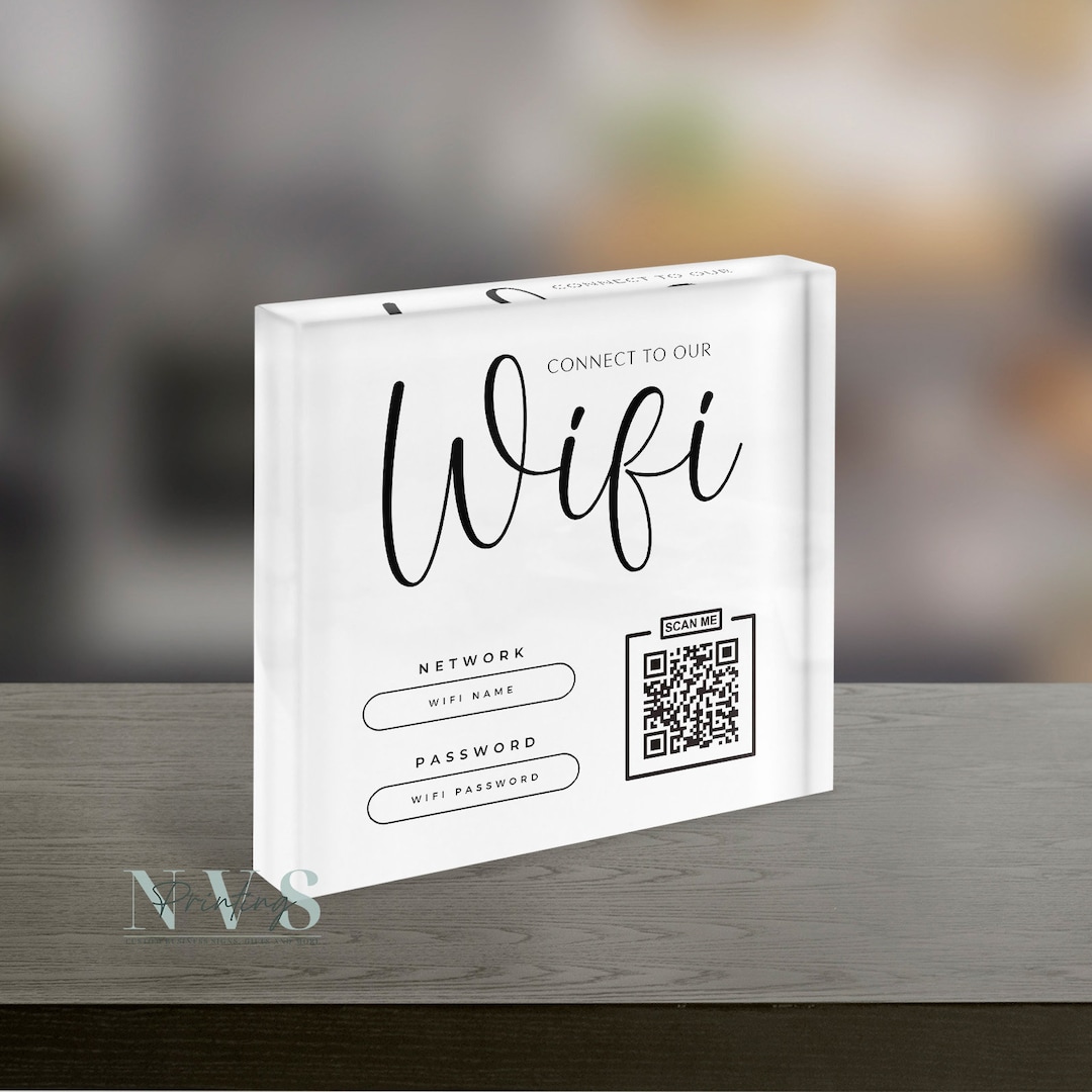Wifi Acrylic Block Plaque With Password Info and QR Code Office Cafe ...