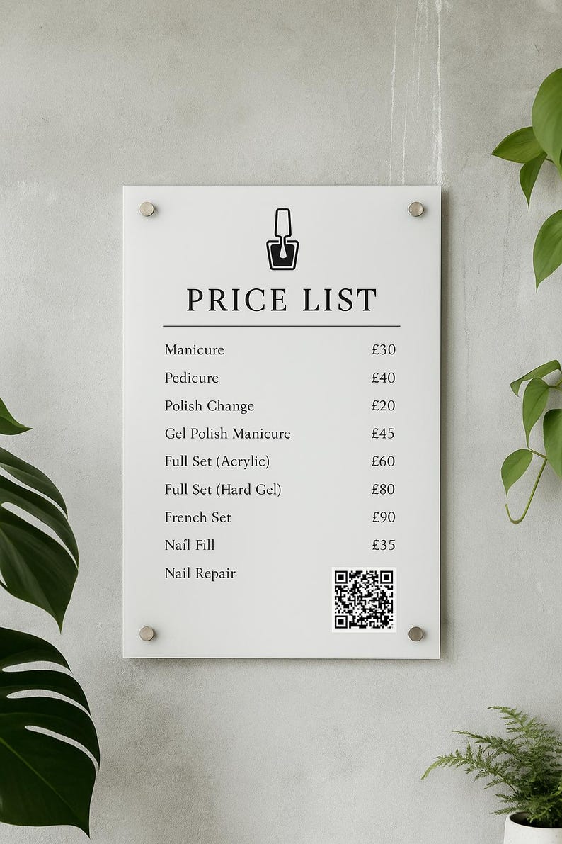 Modern Price List Sign: Custom Menu Board for Salon, Beauty, Barber ...