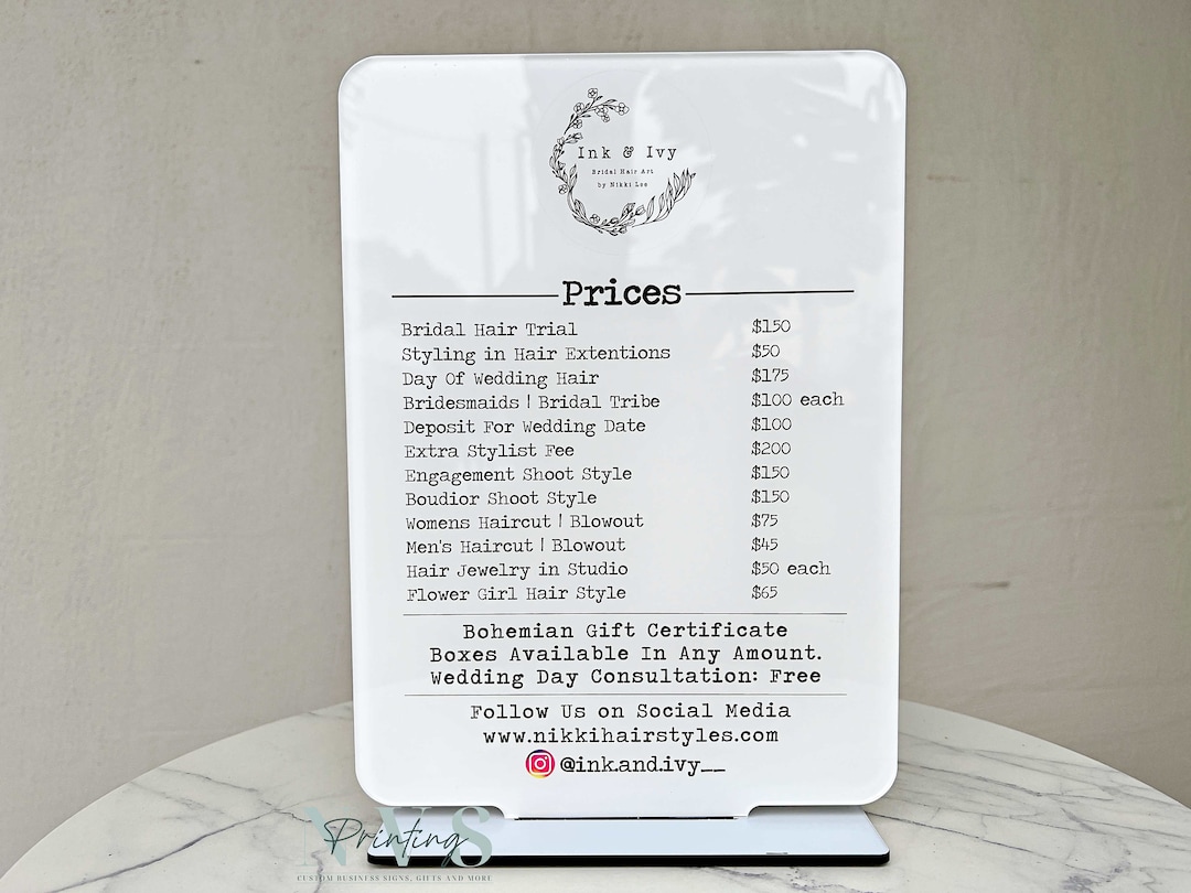 Price List Sign | Business Signage | Custom Business Sign | Salon Price ...