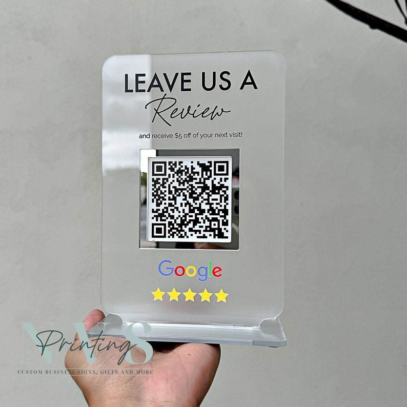 Mini letrero con código QR y NFC, letrero de reseñas, letrero comercial ...