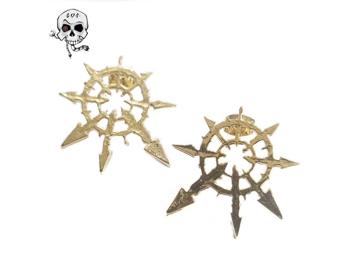 Warhammer 40k Chaos Star Earrings Stud Handcrafted Chaos Gold Plated 22 ...