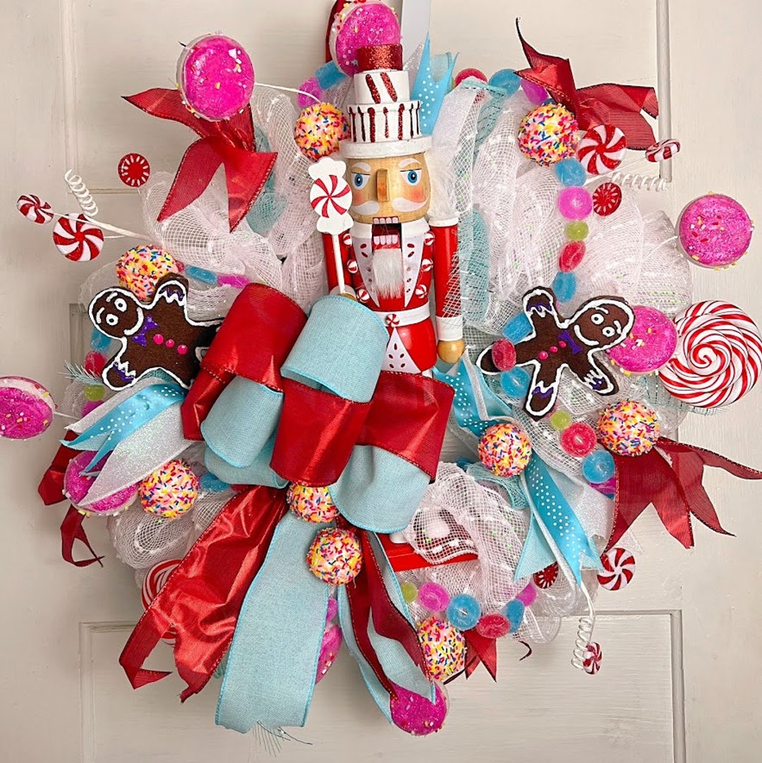 Handmade Nutcracker Wreath, Candyland Christmas Wreath, Colorful ...