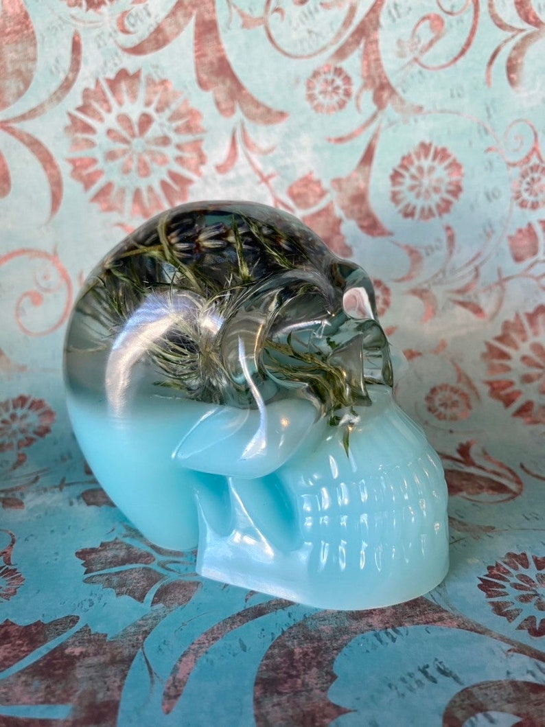 Blue Floral Resin Skull Preserved Flower Human Skull Decor - Etsy