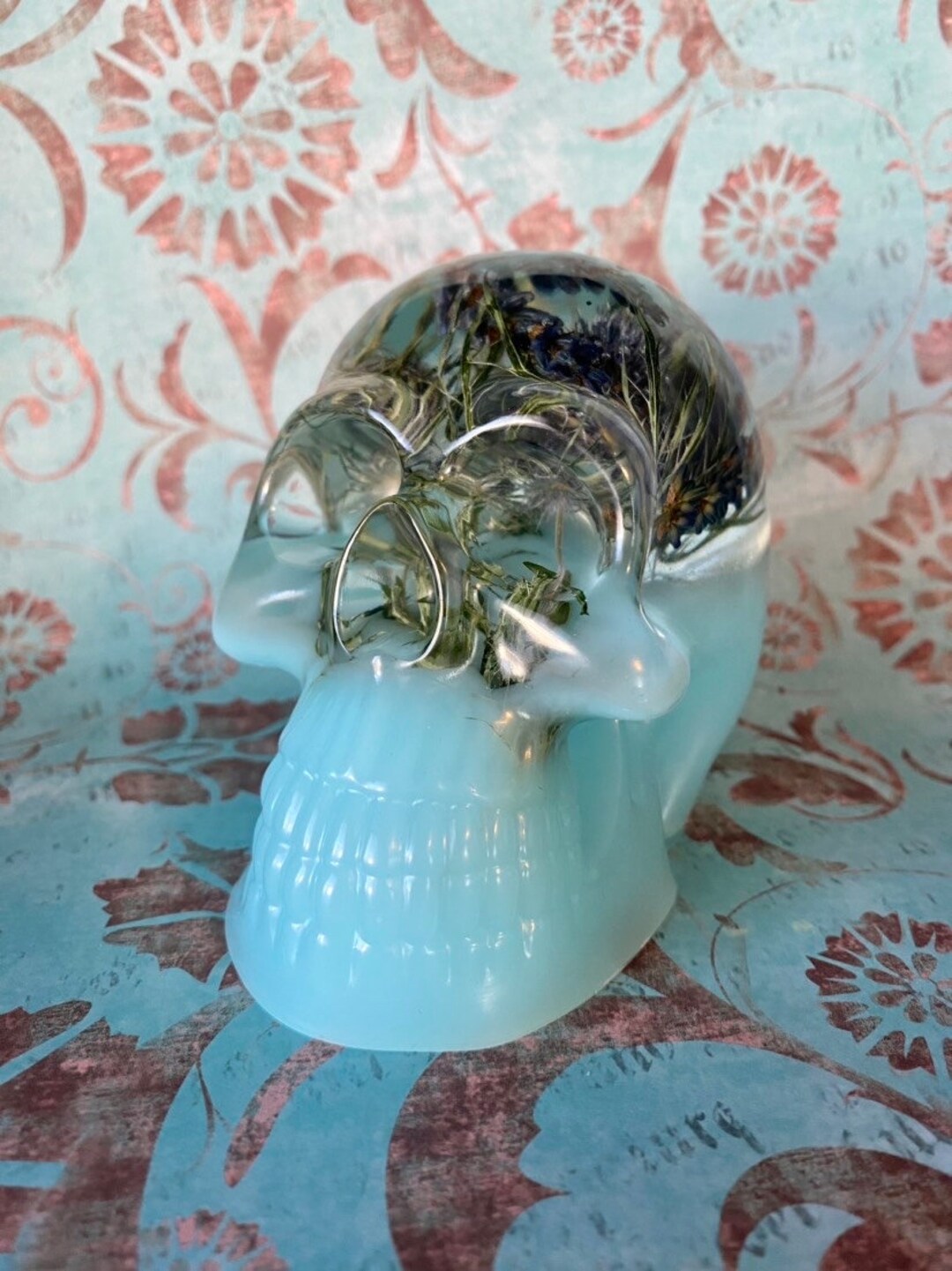 Blue Floral Resin Skull Preserved Flower Human Skull Decor - Etsy