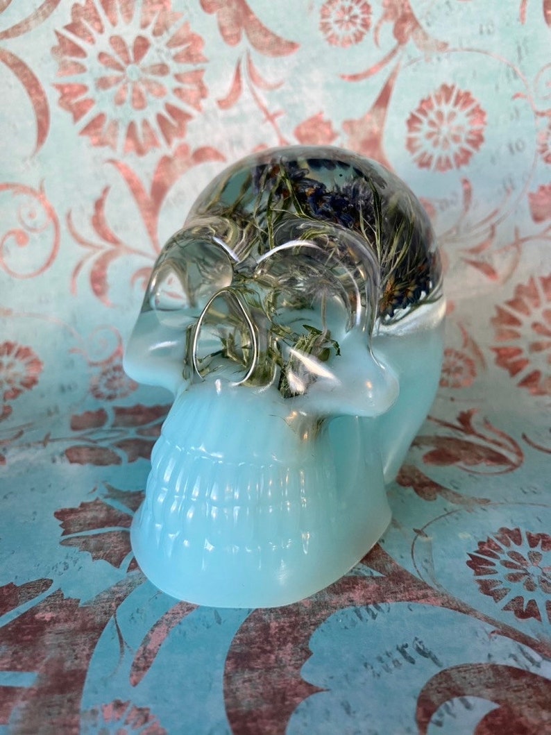Blue Floral Resin Skull Preserved Flower Human Skull Decor - Etsy