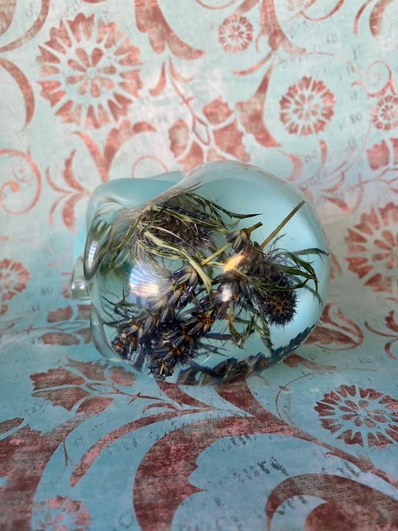 Blue Floral Resin Skull Preserved Flower Human Skull Decor - Etsy