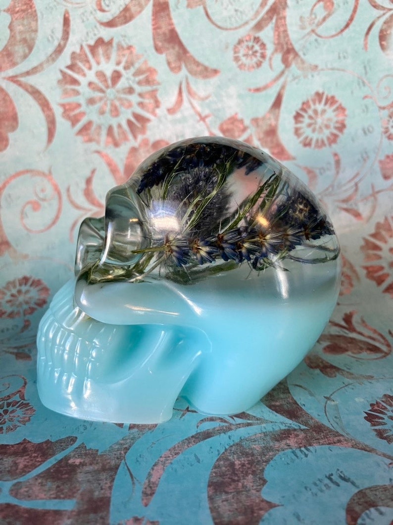 Blue Floral Resin Skull Preserved Flower Human Skull Decor - Etsy