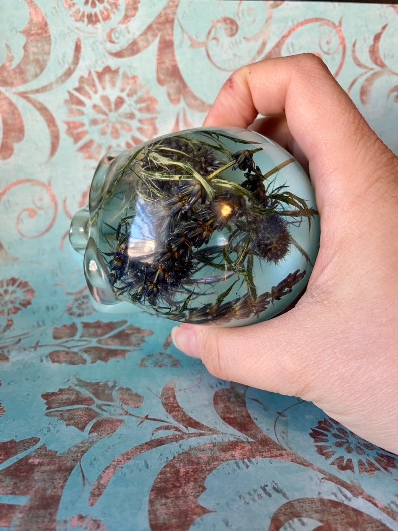 Blue Floral Resin Skull Preserved Flower Human Skull Decor - Etsy