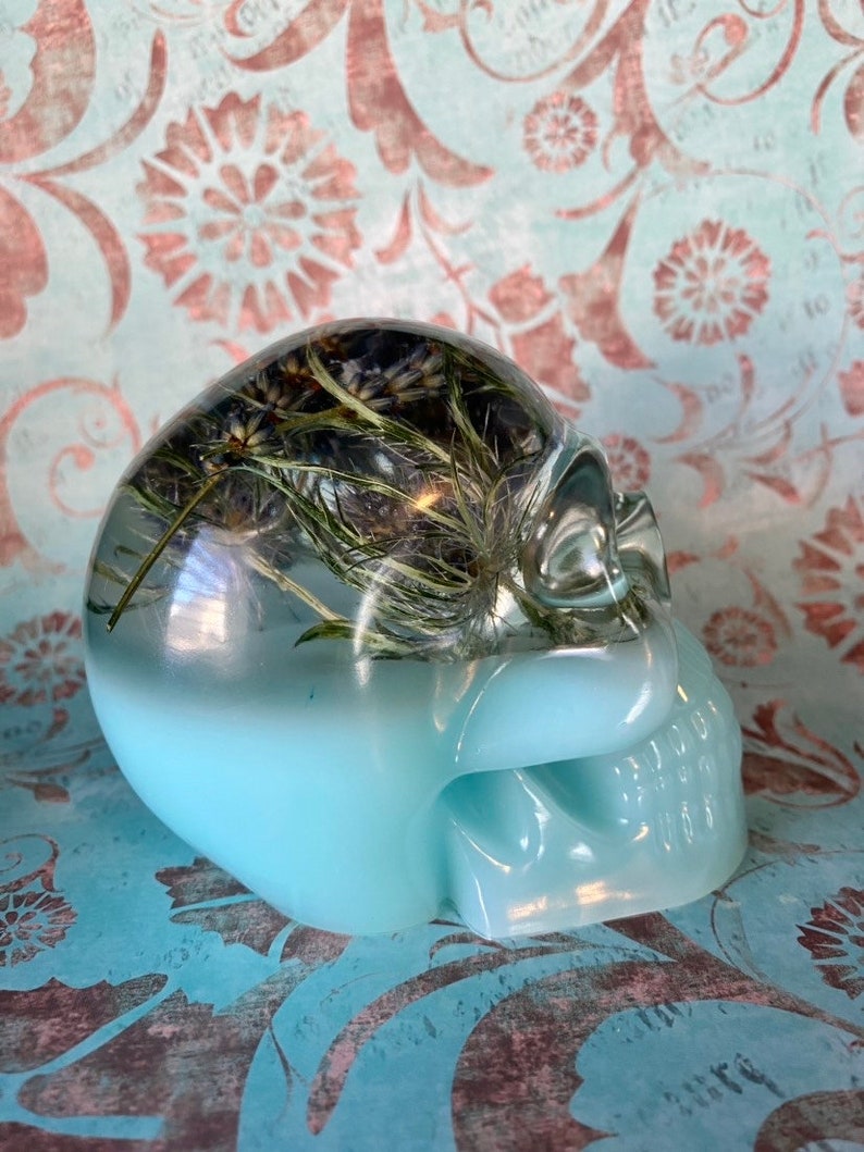 Blue Floral Resin Skull Preserved Flower Human Skull Decor - Etsy