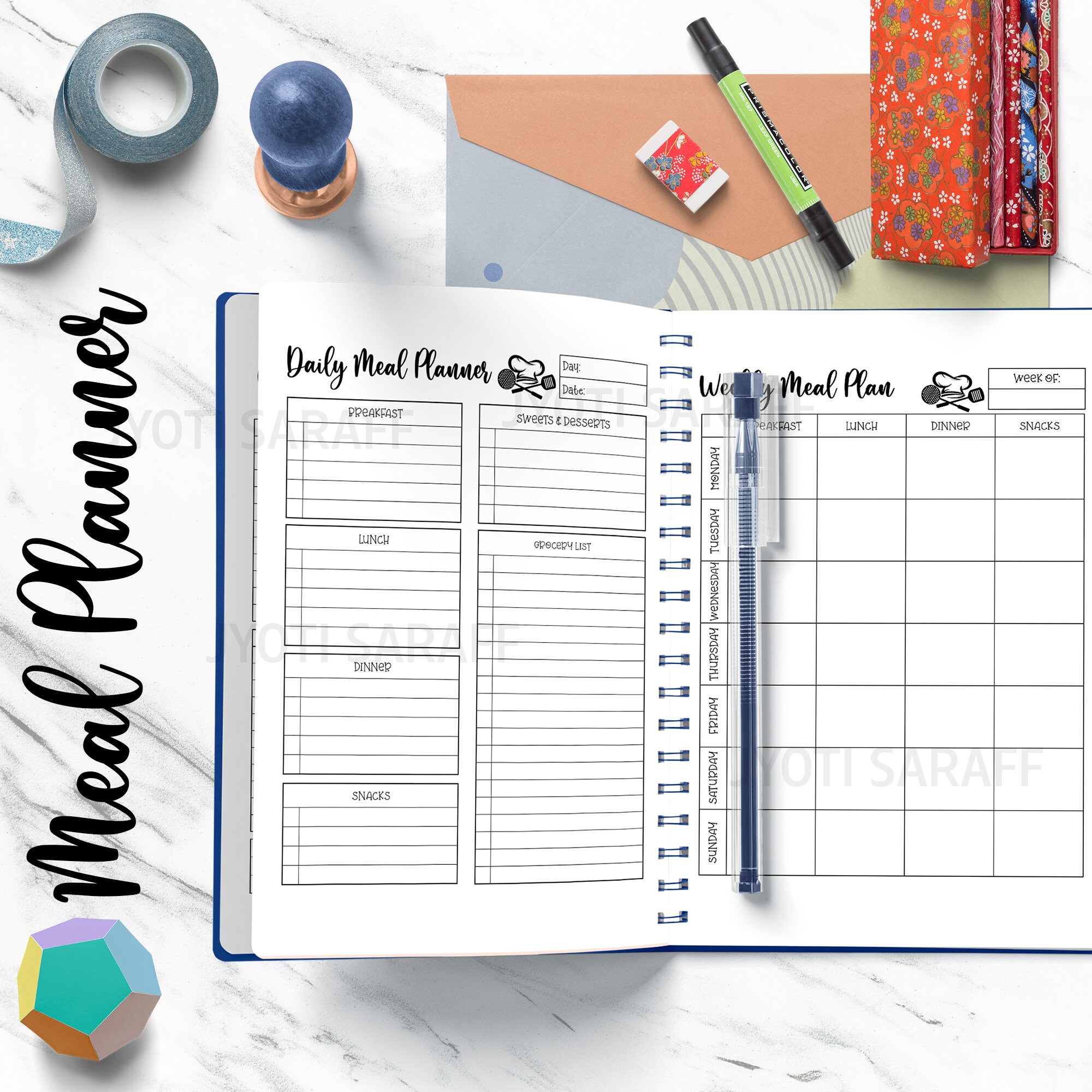 Meal Planner Printable, Weekly Meal Planner, Monthly Meal Planner, Half ...