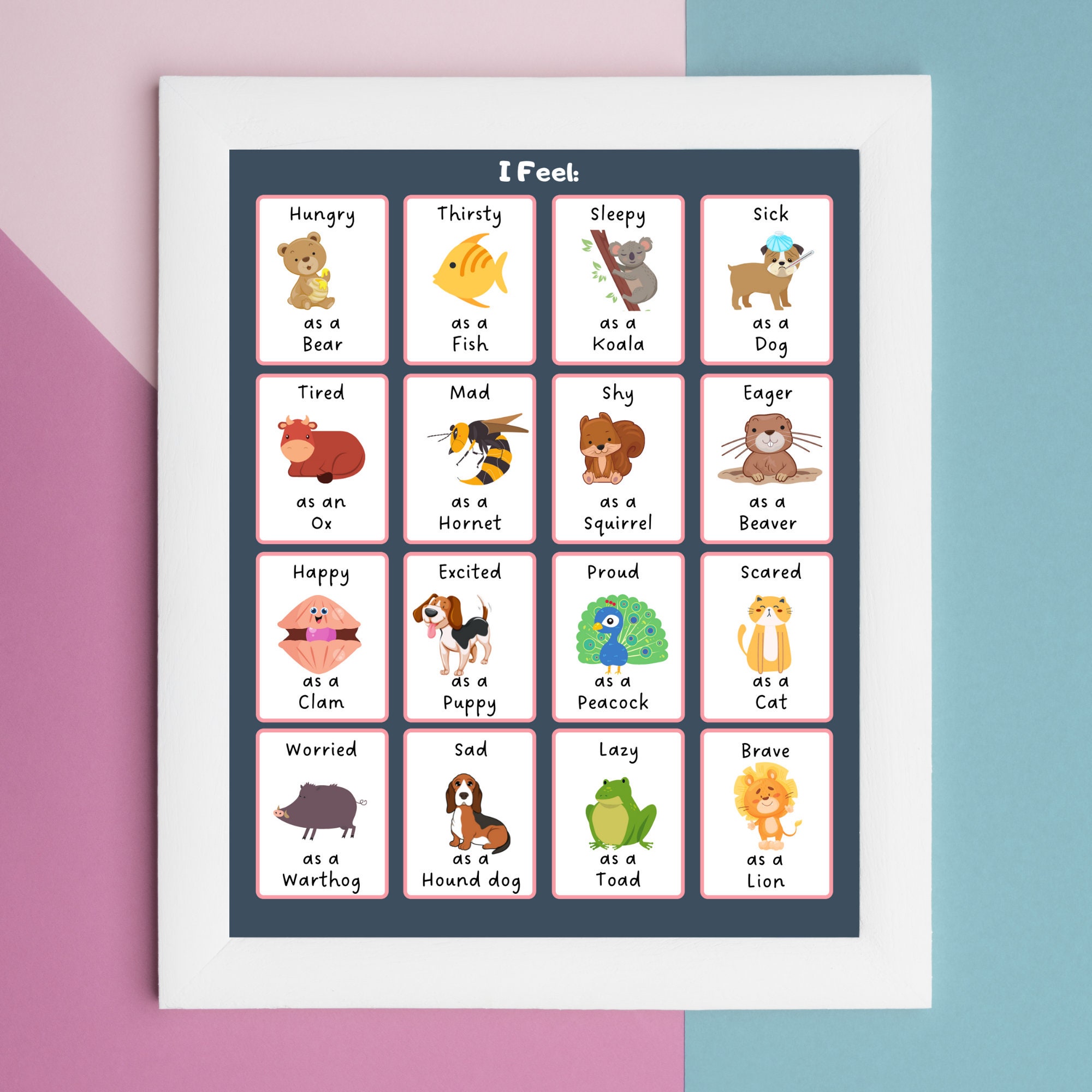 Kids' Feelings Mood Chart Using Animal Similes. Help Your Child ...