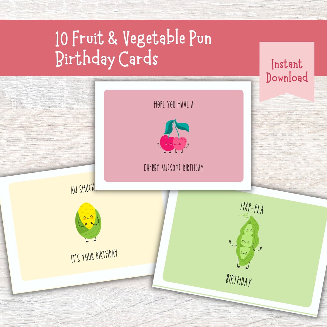 Fruits & Vegetables Birthday Puns Card Set of 10 - Etsy