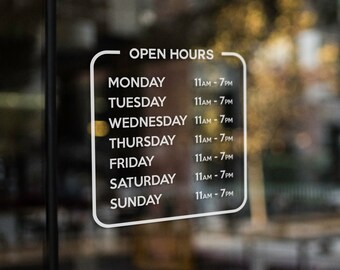 Custom Business Hours Sign Vinyl Decal Store Front Signs | Etsy