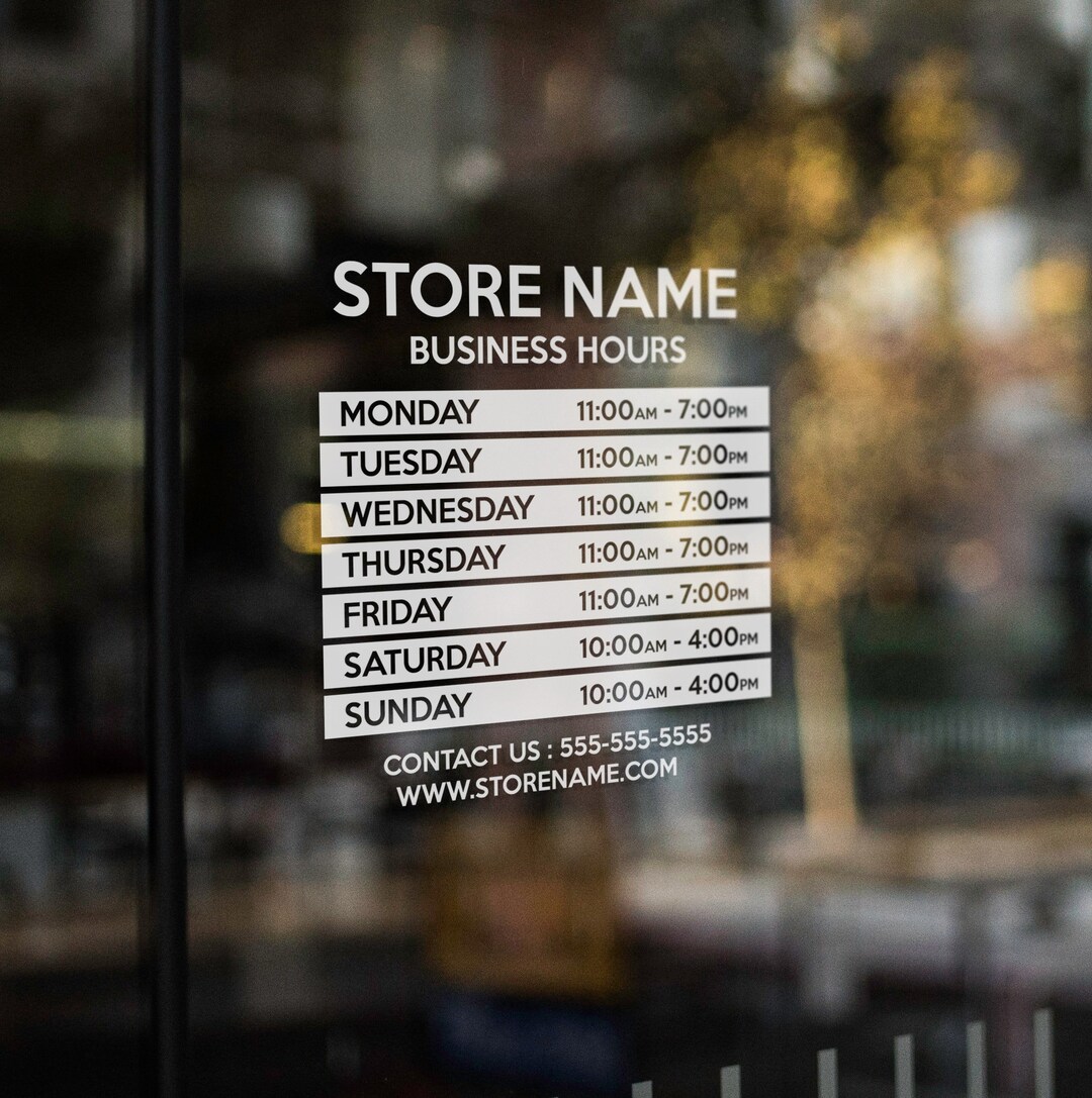 Custom Business Hours Sign Vinyl Decal • Store Front Signs • Business ...