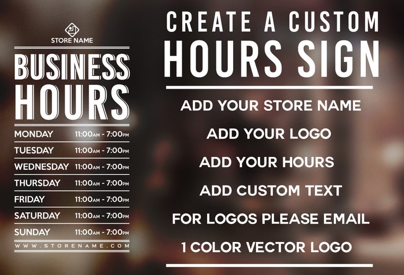 Custom Business Hours Sign Vinyl Decal Store Front Signs | Etsy