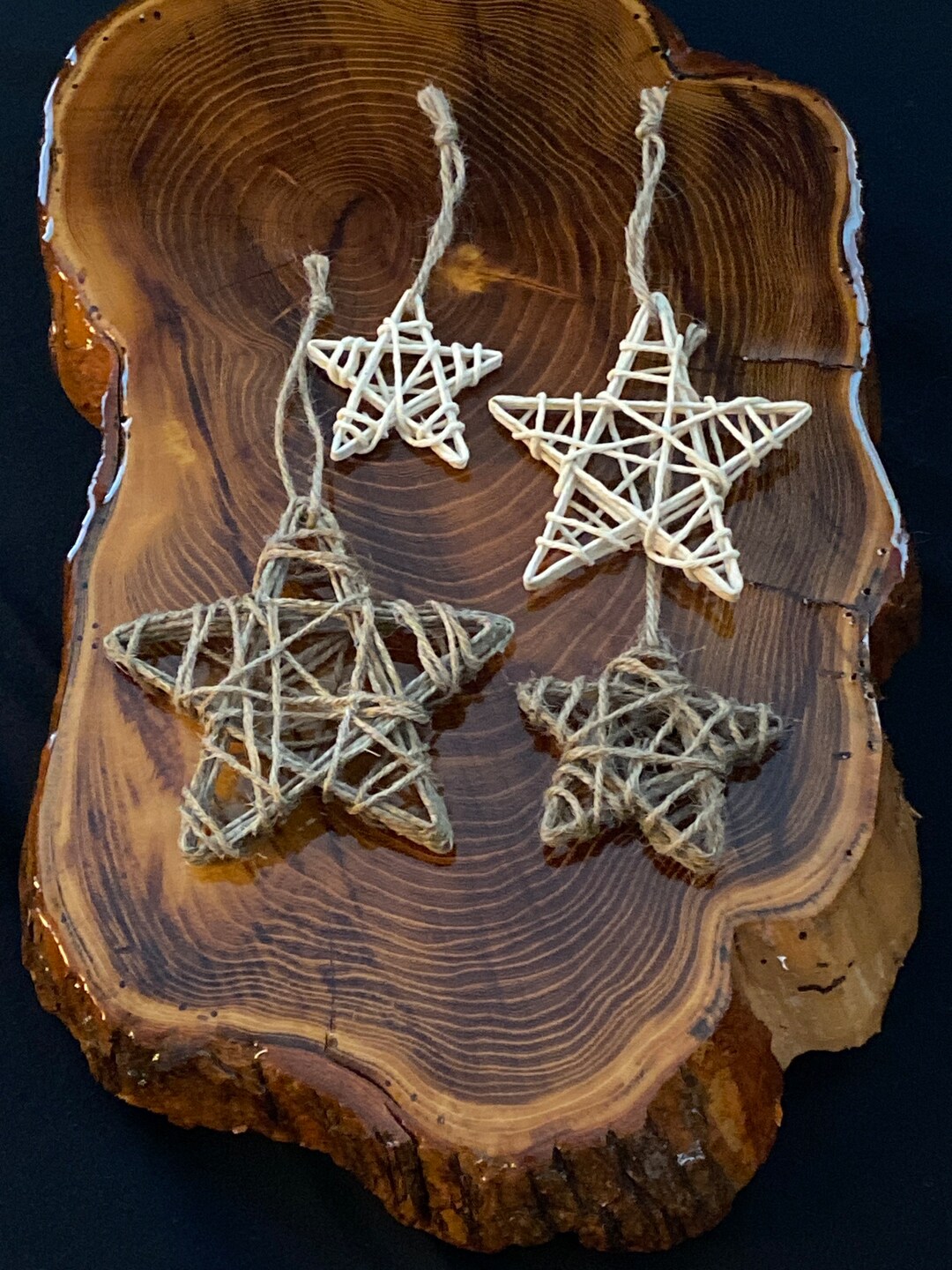 Set of 4 Twine / Jute Stars, Star Ornament, Jute Ornament, Rustic ...