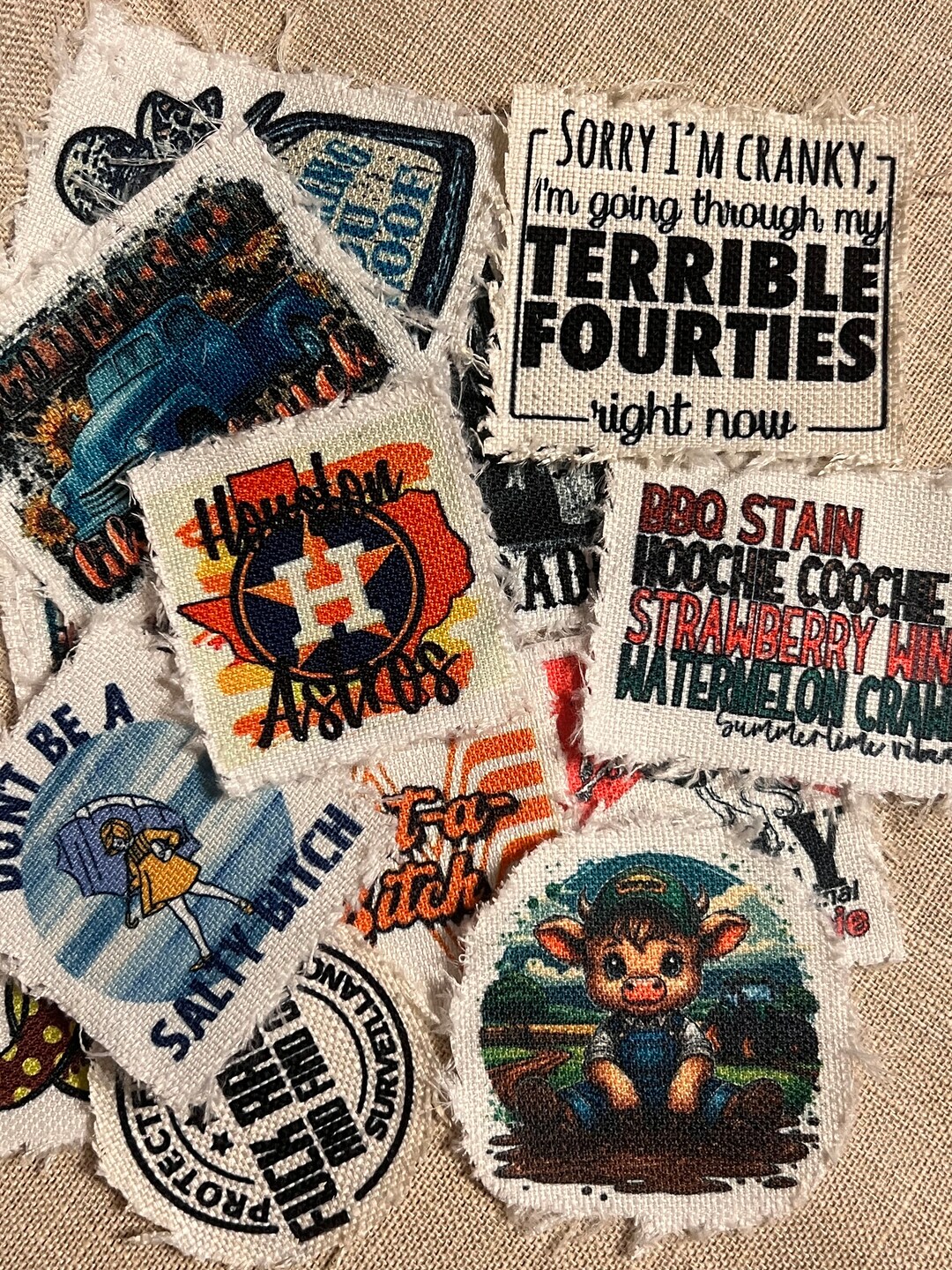 White/burlap Raggedy Cap Patches-frayed Already/baseball Cap Patches ...