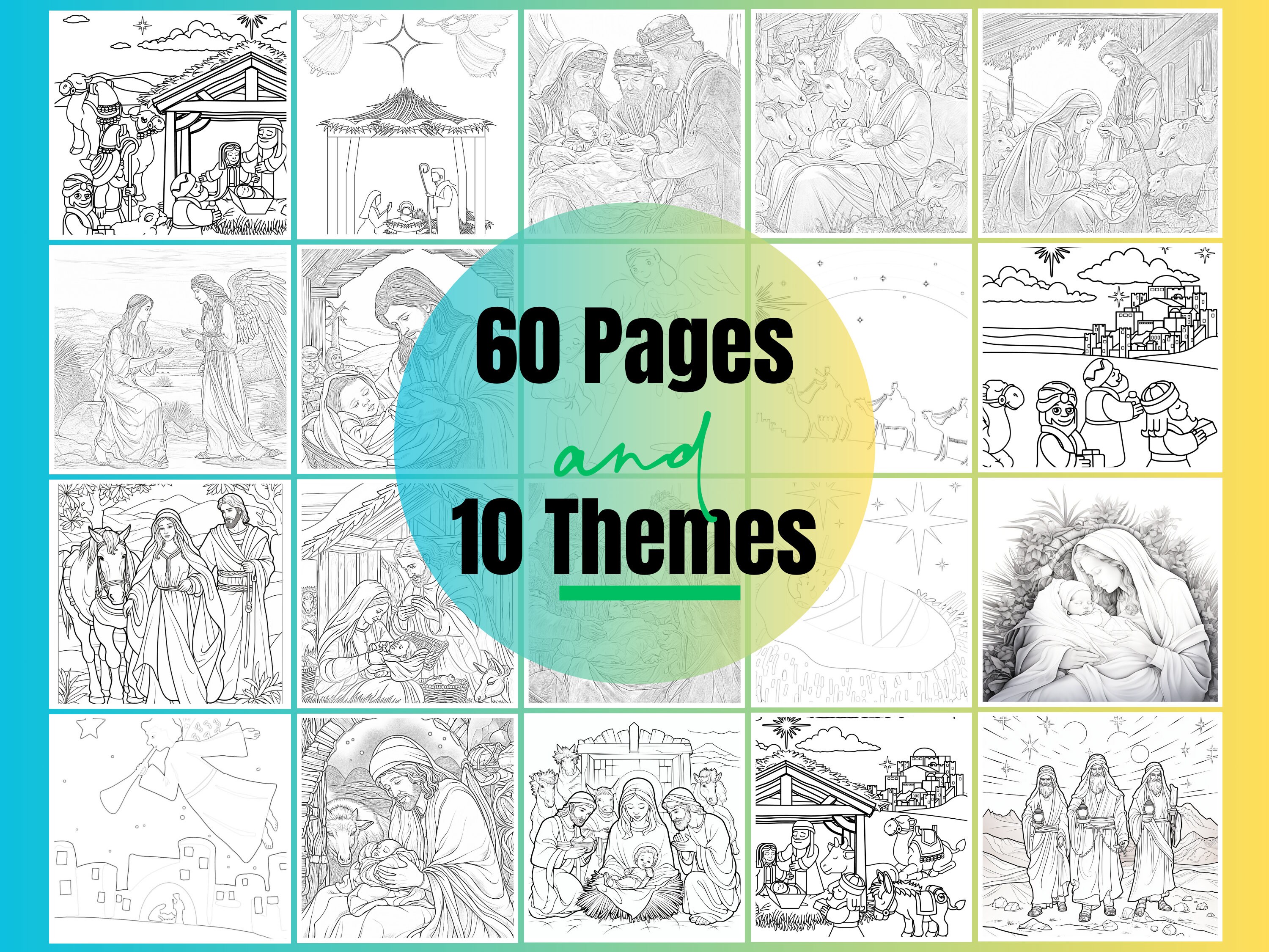 Christmas Coloring Pages Nativity Birth of Jesus PLR Template 60 Pages ...