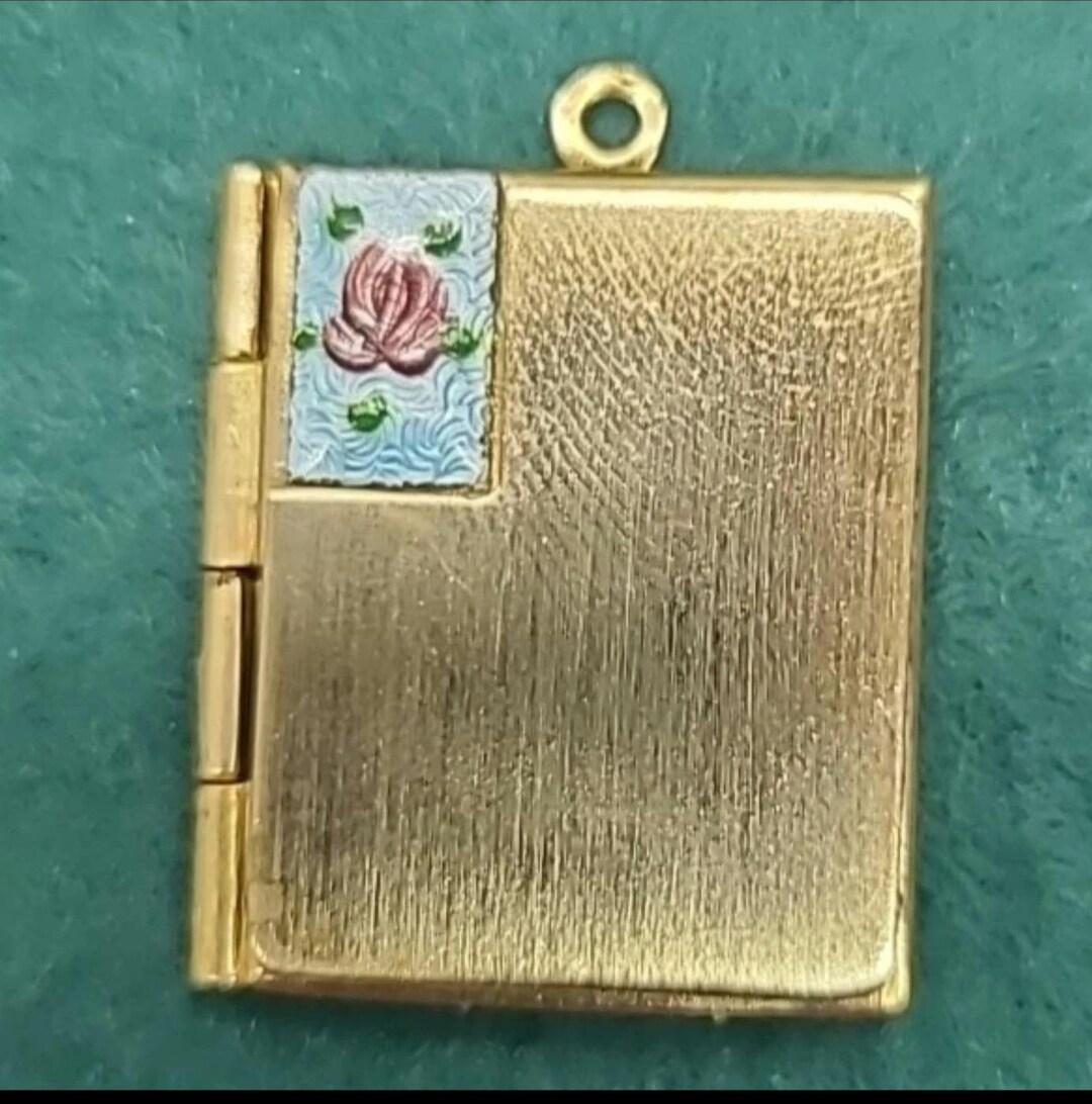 Vintage Book Locket With Set in Enamel Rose - Etsy