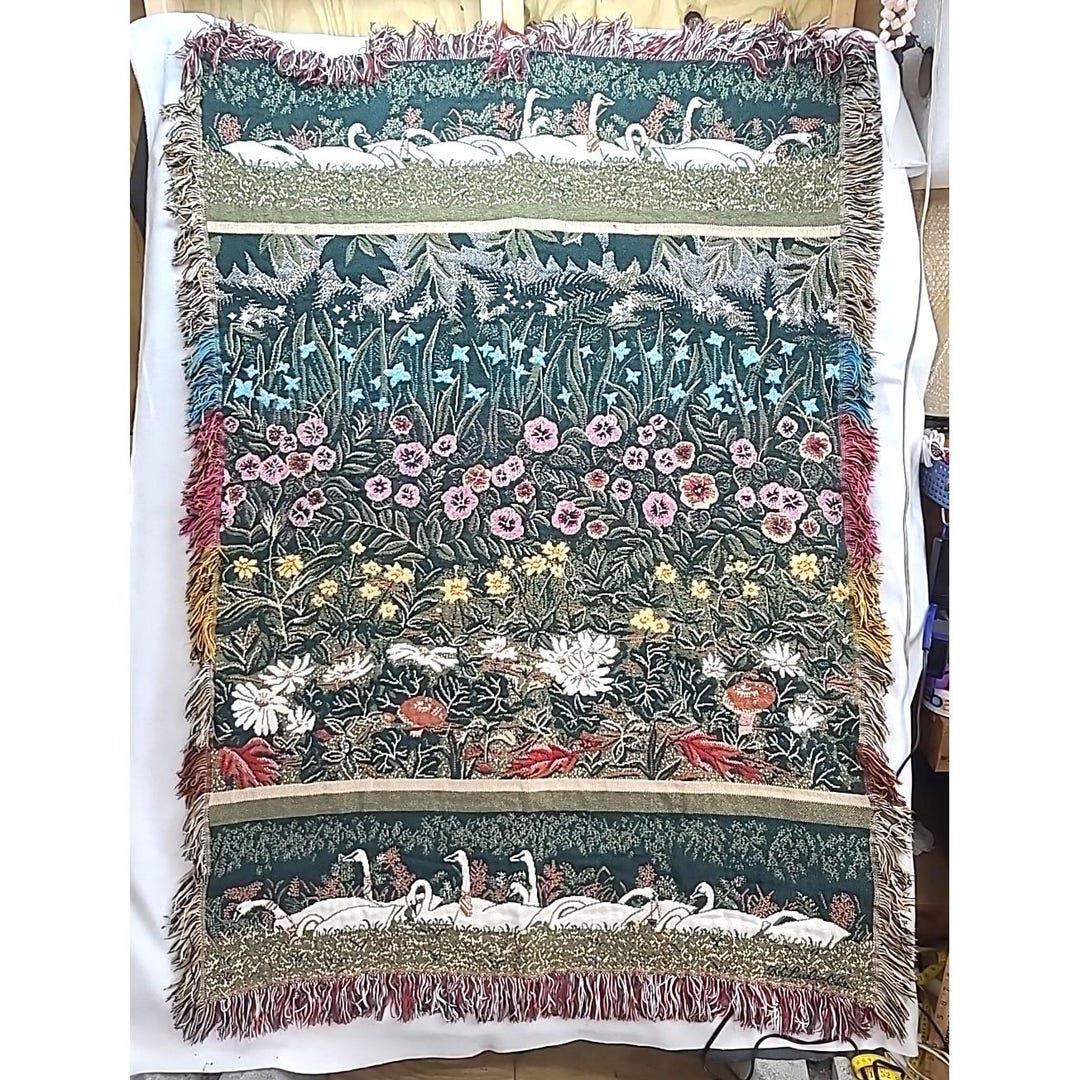 Vtg Bob Timberlake Home Collection Wall Tapestry Throw 64x43 Swans ...