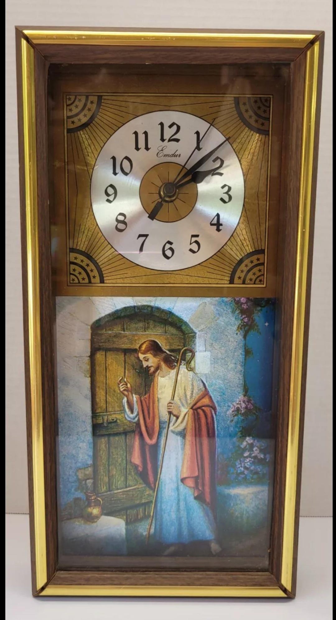 Clock Vintage 1983 Foil Jesus Knocking on Door Quartz Clock 14x7 WORKS ...