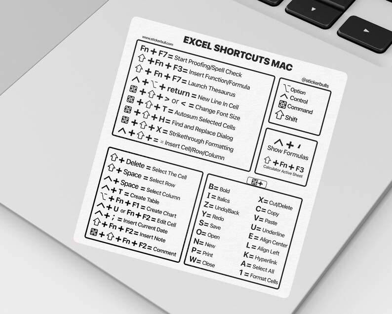 Mac Excel Shortcut Sticker M1, M2 & M3, MacBook Air Excel Shortcut ...