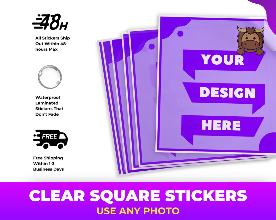Custom Clear Square Stickers, Custom Transparent Square Stickers, Clear ...