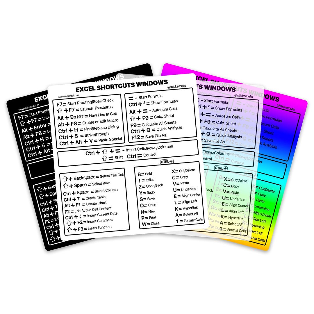 Windows Excel Shortcut Sticker, Windows 11, Windows 7, Windows Laptop ...