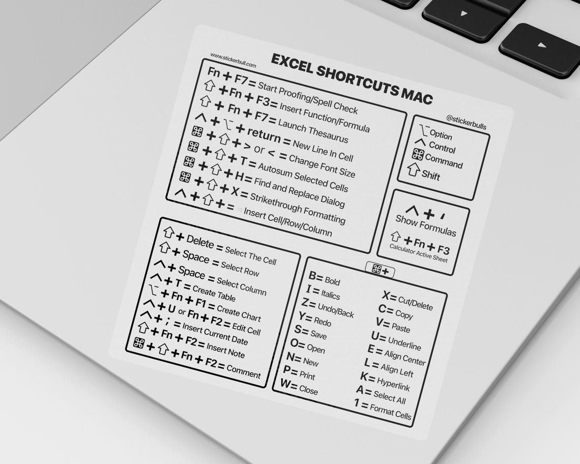 Mac Excel Shortcut Sticker M1, M2 & M3, MacBook Air Excel Shortcut ...