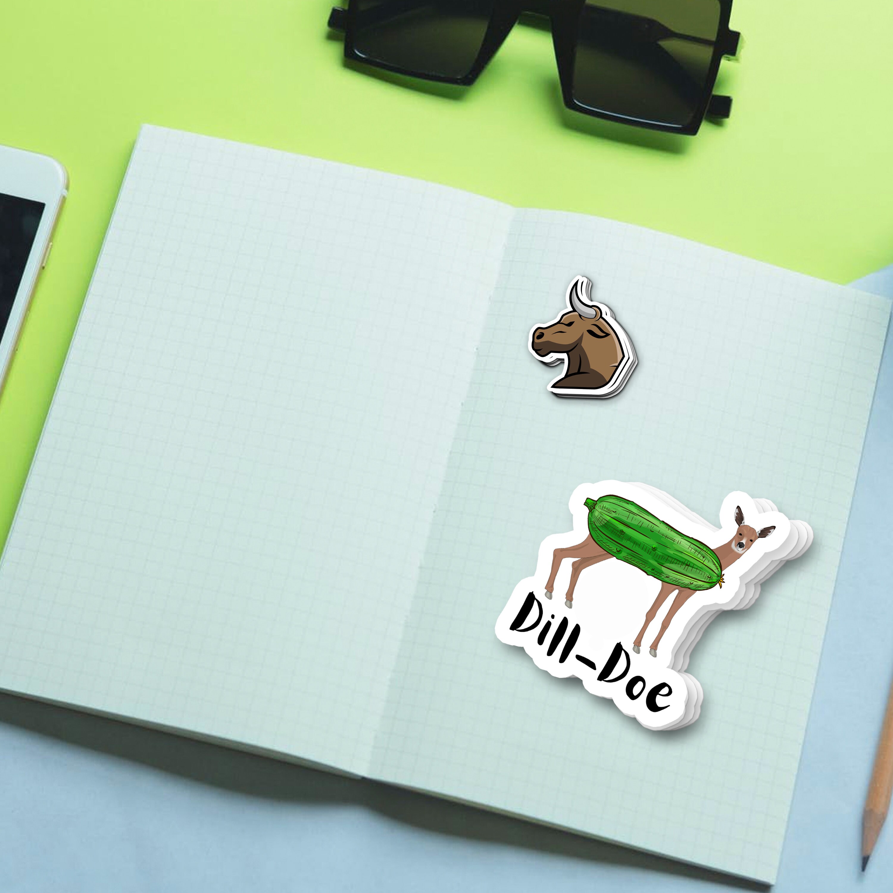 Dill-doe Vinyl Sticker, Funny Deer Meme, Dad Joke Sticker, (5 PACK ...
