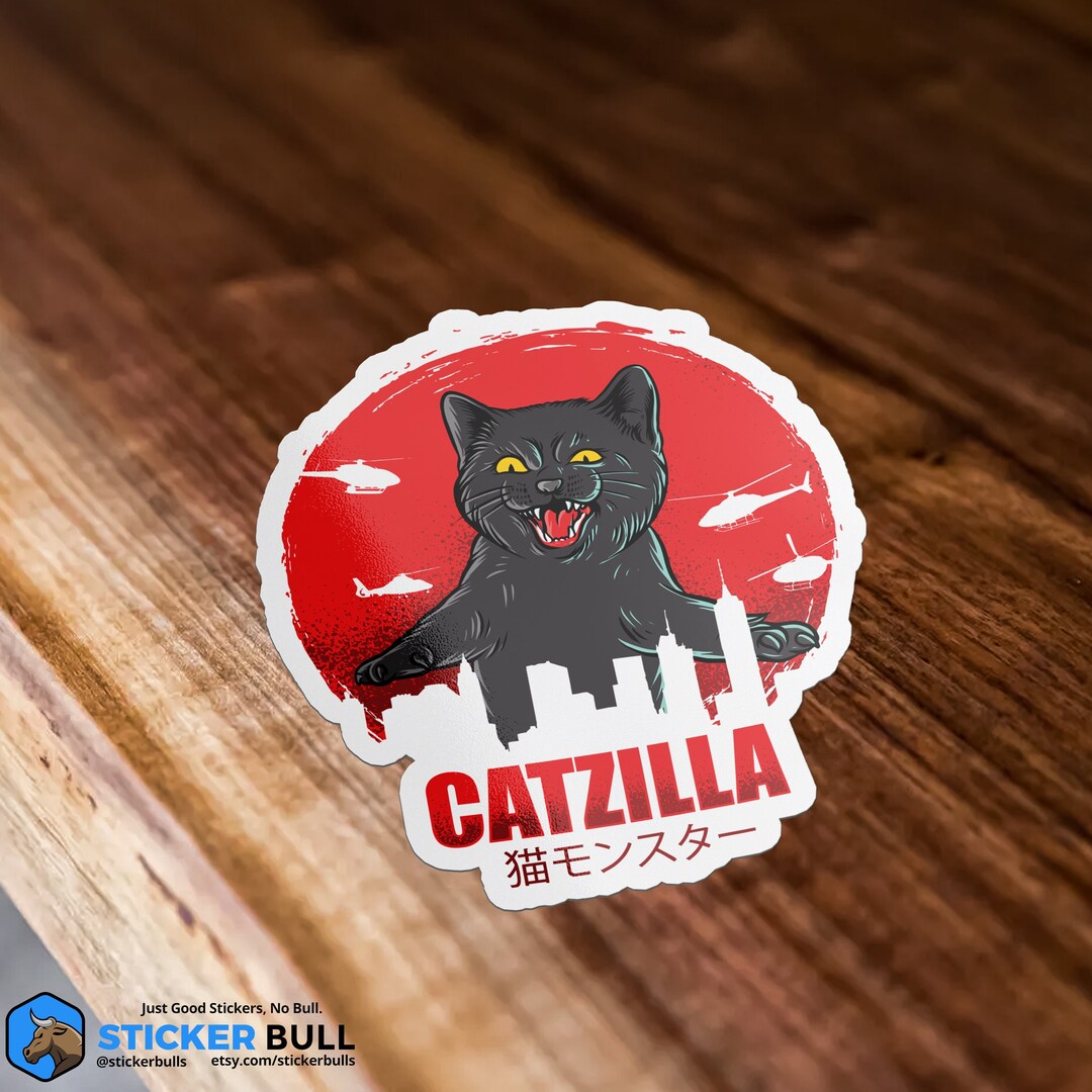 Catzilla Godzilla Parody Funny Cat Sticker Meme Sticker - Etsy
