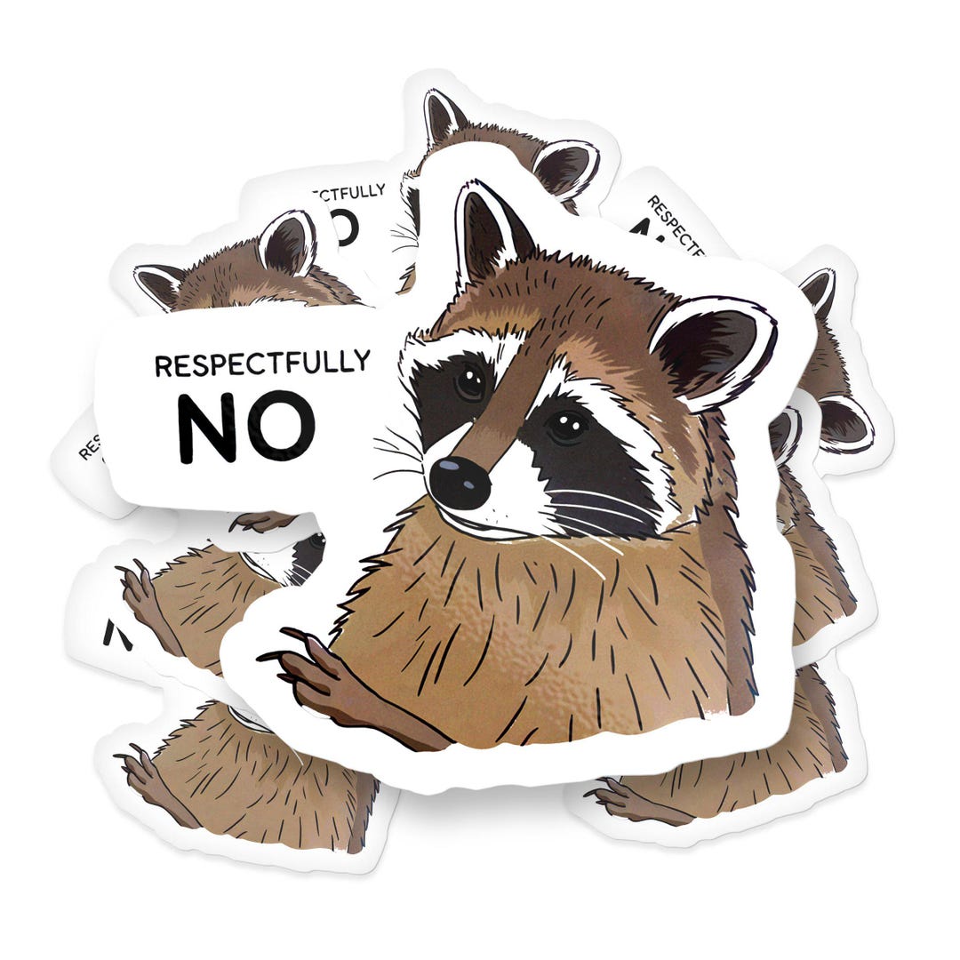 Respectfully No Raccoon Sticker, Funny Animal Meme Vinyl Decal, Cute ...