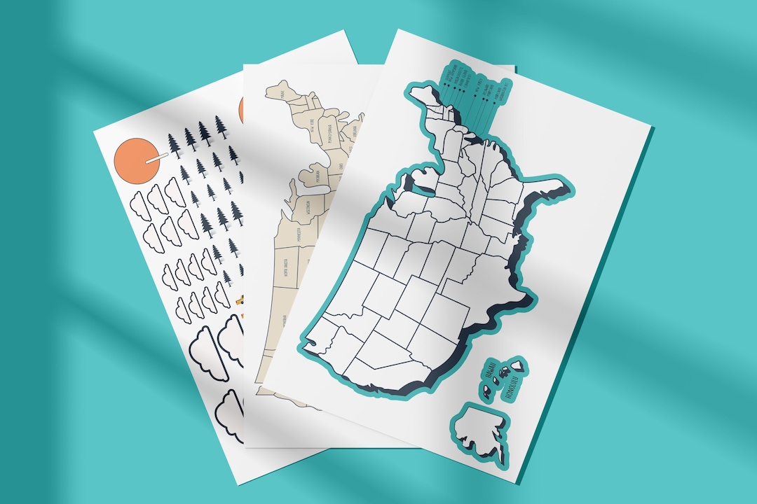 USA 50 States Sticker Map, Free Shipping, USA Map, USA Map Sticker ...