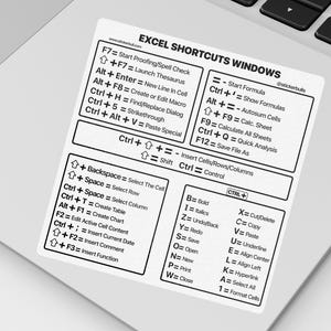 Windows Excel Shortcut Sticker, Windows 11, Windows 7, Windows Laptop ...