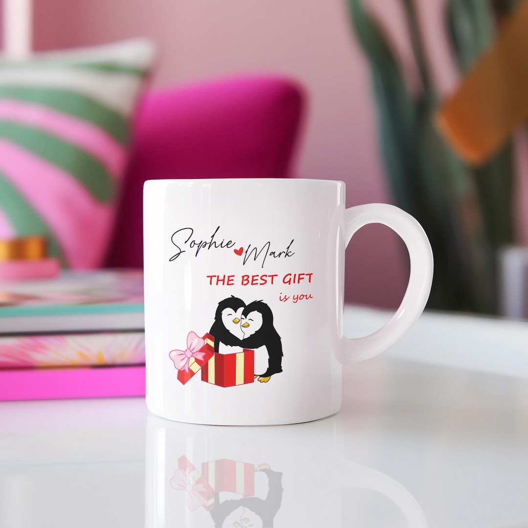 Personalized Handmade Mug Set Penguin Hug – Romantic Gift for Couples ...