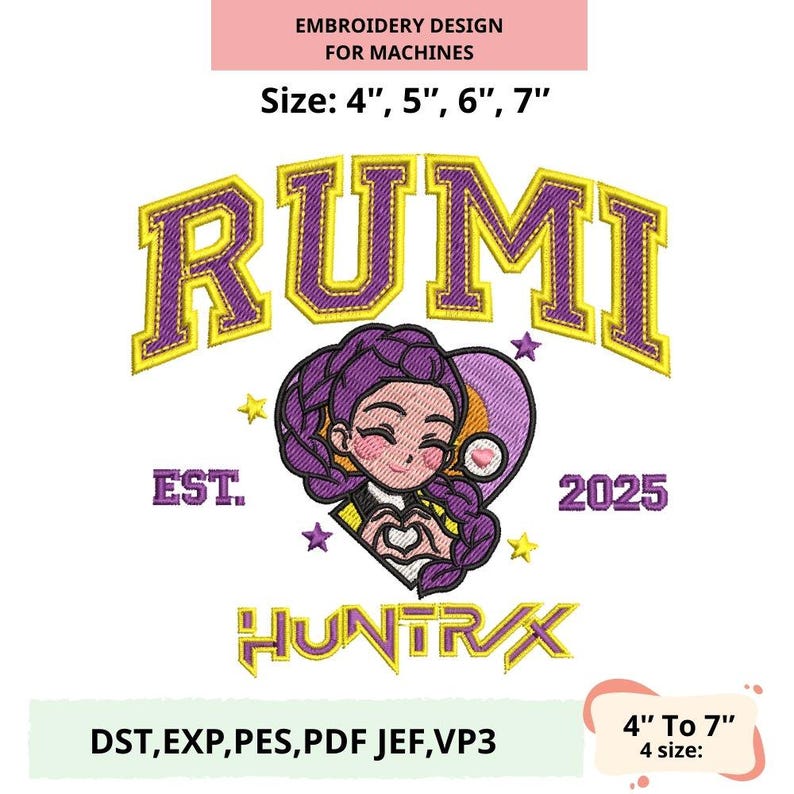 Rumi Girl Embroidery Design, Cute Cartoon Anime Applique, Digital ...