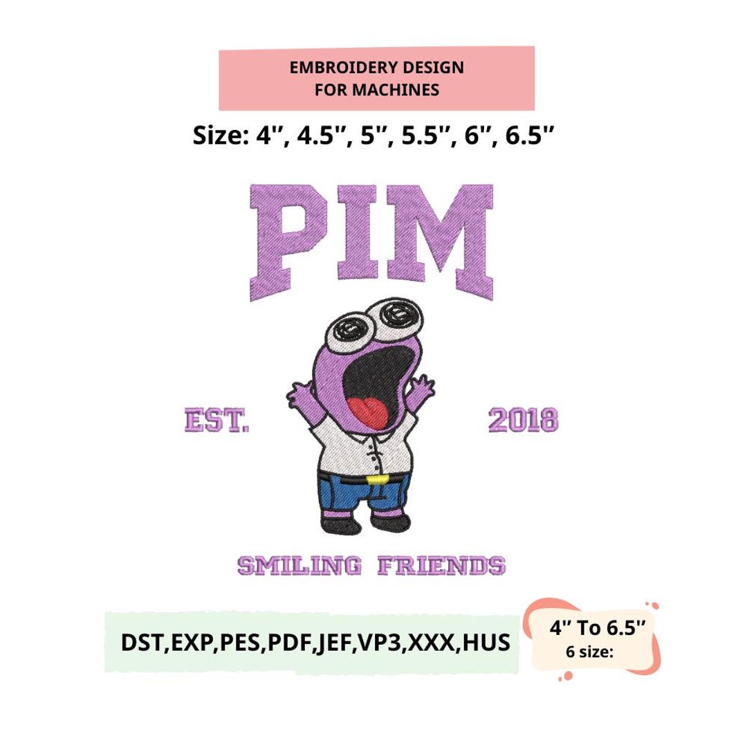 PIM Embroidery Design, Cartoon Character Embroidery File, Funny Purple ...