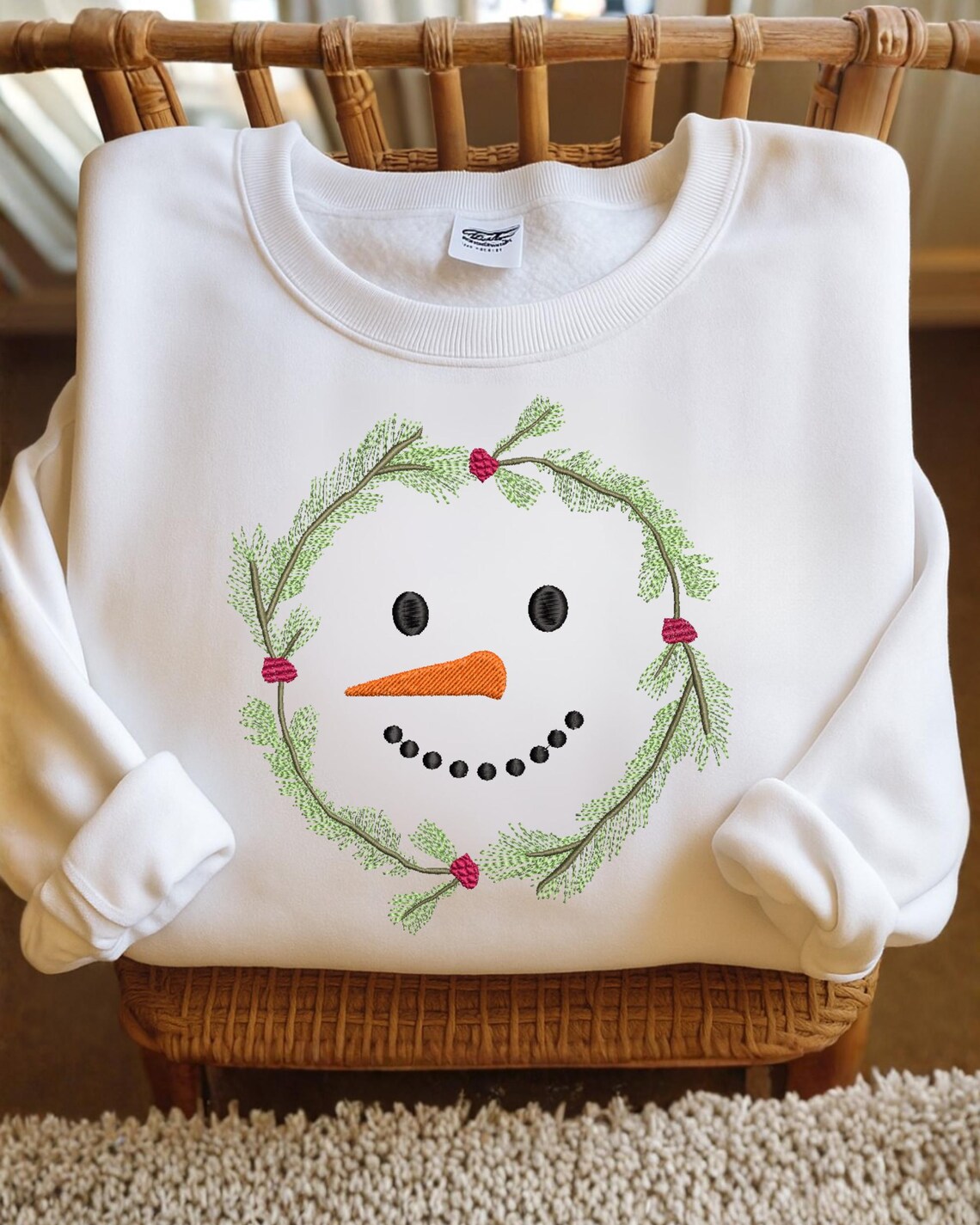 Snowman Face Embroidery Design, Christmas Wreath Snowman PES DST ...