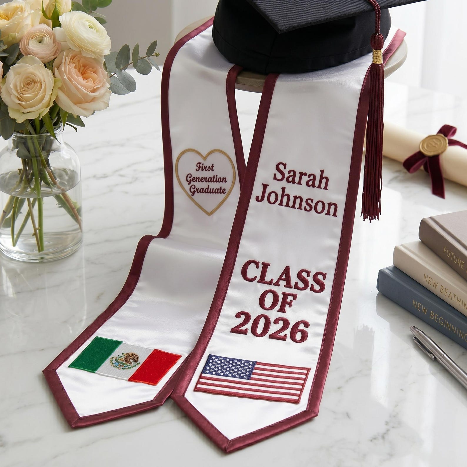 Custom Graduation Stole With Two Flags Personalized Sash Dual Heritage ...