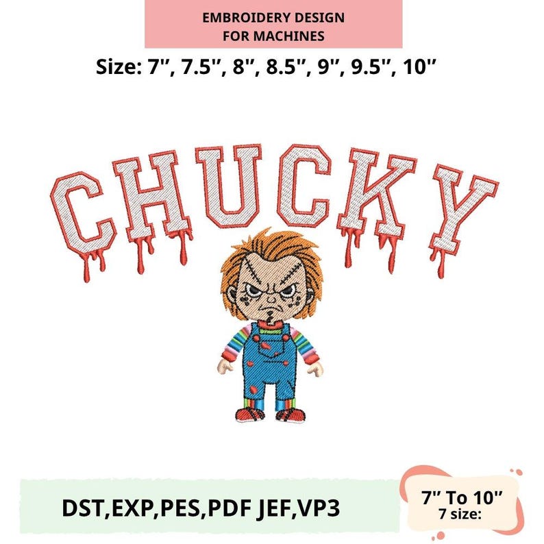 Chucky Horror Embroidery Design Bundle, Scary Movie Embroidery File, 7 ...