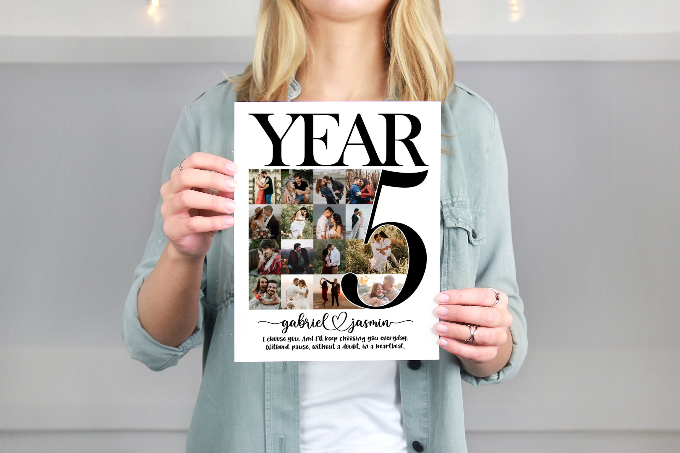 Custom 5th Anniversary Photo Collage, 5 Year Anniversary Gift for ...